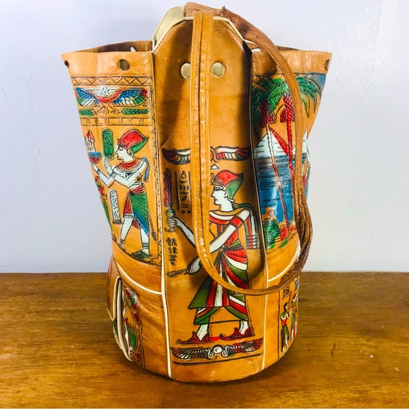Bags | Vintage 195s Tooled Leather Egypt Bucket Bag Egyptian Souvenir ...